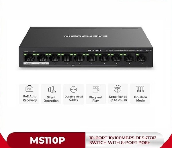 MERCUSYS MS110P 8PORT POE + 2 Uplink Ports - Bluecom
